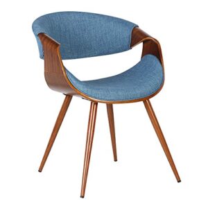 armen living butterfly mid century modern upholstered fabric wood dining accent chair for kitchen table desk vanity, 21d x 22w x 29h in, blue/walnut