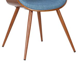 Armen Living Butterfly Mid Century Modern Upholstered Fabric Wood Dining Accent Chair for Kitchen Table Desk Vanity, 21D x 22W x 29H in, Blue/Walnut