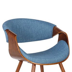 Armen Living Butterfly Mid Century Modern Upholstered Fabric Wood Dining Accent Chair for Kitchen Table Desk Vanity, 21D x 22W x 29H in, Blue/Walnut