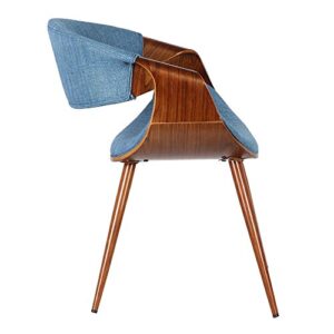 Armen Living Butterfly Mid Century Modern Upholstered Fabric Wood Dining Accent Chair for Kitchen Table Desk Vanity, 21D x 22W x 29H in, Blue/Walnut