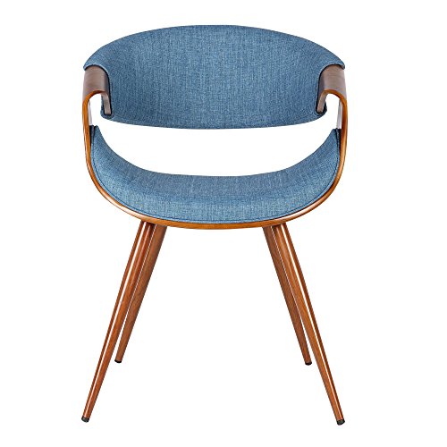 Armen Living Butterfly Mid Century Modern Upholstered Fabric Wood Dining Accent Chair for Kitchen Table Desk Vanity, 21D x 22W x 29H in, Blue/Walnut