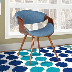 Armen Living Butterfly Mid Century Modern Upholstered Fabric Wood Dining Accent Chair for Kitchen Table Desk Vanity, 21D x 22W x 29H in, Blue/Walnut