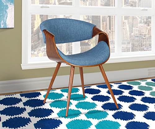 Armen Living Butterfly Mid Century Modern Upholstered Fabric Wood Dining Accent Chair for Kitchen Table Desk Vanity, 21D x 22W x 29H in, Blue/Walnut