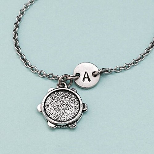 Tambourine charm bracelet, tambourine charm, adjustable bracelet, musical instrument, personalized bracelet, initial, monogram