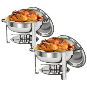 zeny pack of 2 round chafing dish buffet set, 5 quart stainless steel deep pans chafer dish with water pan, fuel holder, buffet servers and warmers for party catering, event