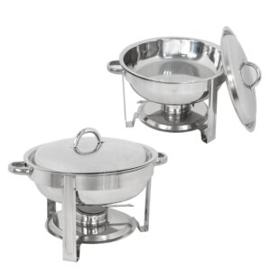 ZENY Pack of 2 Round Chafing Dish Buffet Set, 5 Quart Stainless Steel Deep Pans Chafer Dish with Water Pan, Fuel Holder, Buffet Servers and Warmers for Party Catering, Event