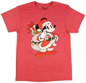 disney men's christmas mickey mouse santa graphic t-shirt, red heather, large