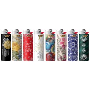 bic pocket lighter, special edition bohemian collection, assorted unique lighter designs, 8 count pack of lighters