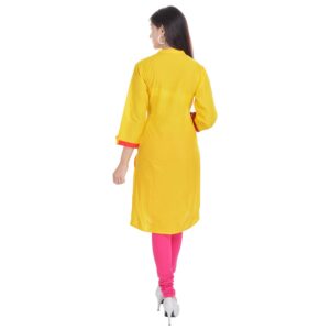 Chichi Women's Indian Plain Embroidered Neck Cotton Kurti Top, Yellow, Large