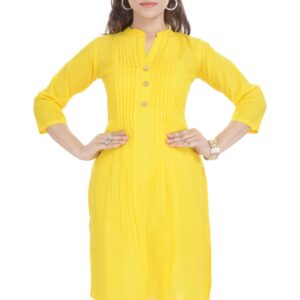 Chichi Indian Women's Plain Cotton Kurti Yellow For Casual/Daily/Party Wear