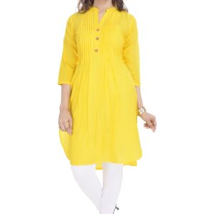 Chichi Indian Women's Plain Cotton Kurti Yellow For Casual/Daily/Party Wear