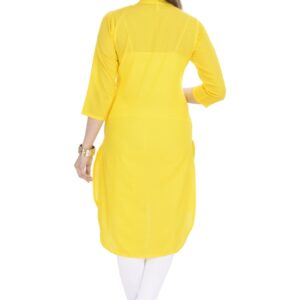 Chichi Indian Women's Plain Cotton Kurti Yellow For Casual/Daily/Party Wear