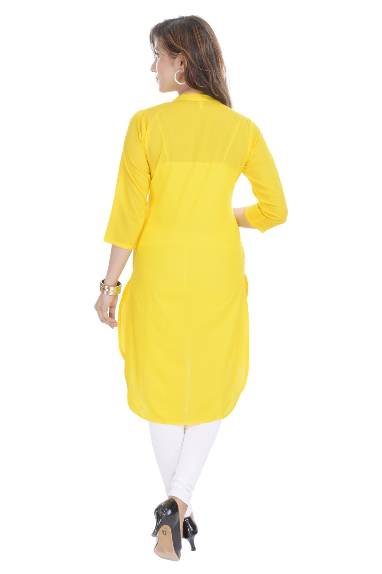 Chichi Indian Women's Plain Cotton Kurti Yellow For Casual/Daily/Party Wear