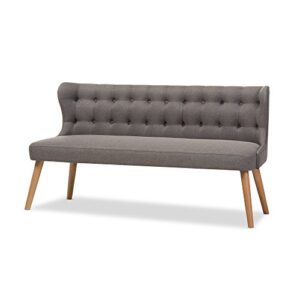 baxton studio parisa grey fabric & natural wood finishing 3 seater settee bench, gray