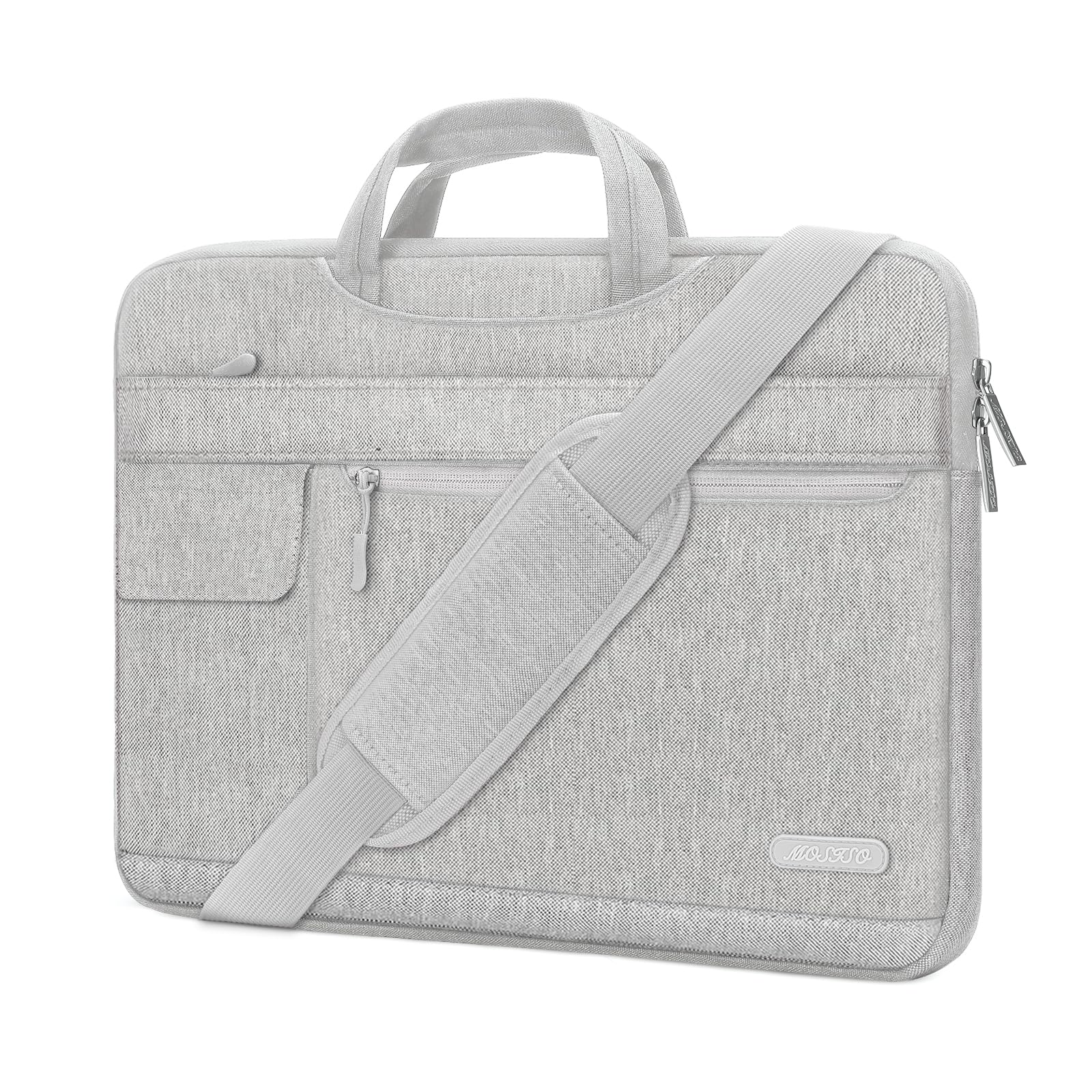 MOSISO Laptop Shoulder Bag Compatible with MacBook Air/Pro,13-13.3 inch Notebook,Compatible with MacBook Pro 14 inch M3 M2 M1 Pro Max 2023-2021,Polyester Flapover Briefcase Sleeve Case, Gray