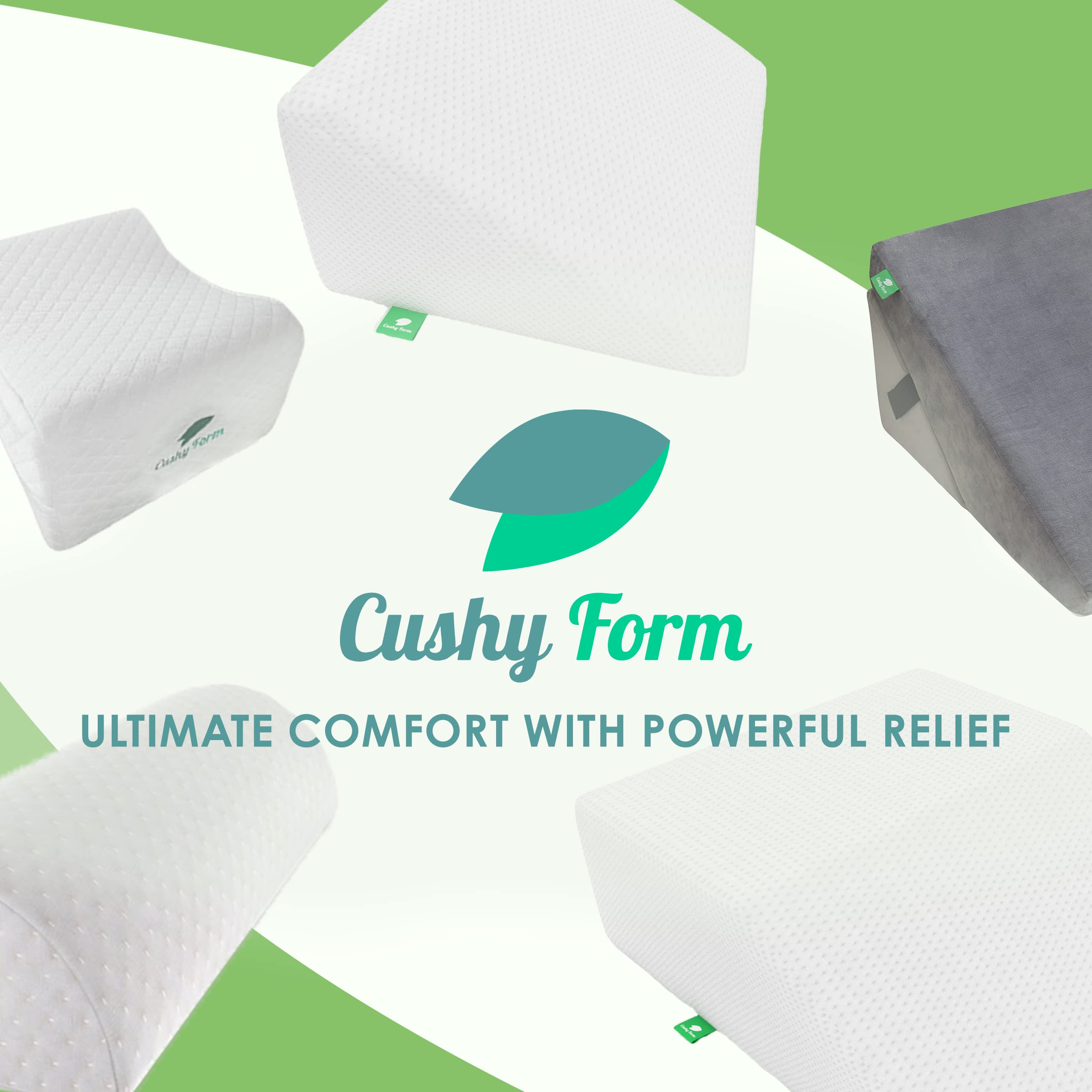 Cushy Form Wedge Pillows - 8 Inch Leg Pillows for Sleeping, Post-Surgery, Back, Hip and Knee Discomfort w/Washable Cover - White