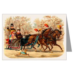 8 holiday of vintage family in a horse and sleigh wishing you a merry christmas greeting cards in a boxed set