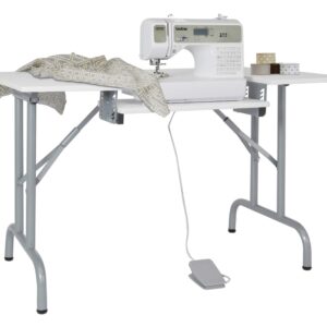 Sew Ready Folding Multipurpose Sewing Table - 47.5" W x 28" D Foldable White Hobby and Sewing Machine Table with Adjustable Shelf - Can Also Be Used as Computer Desk