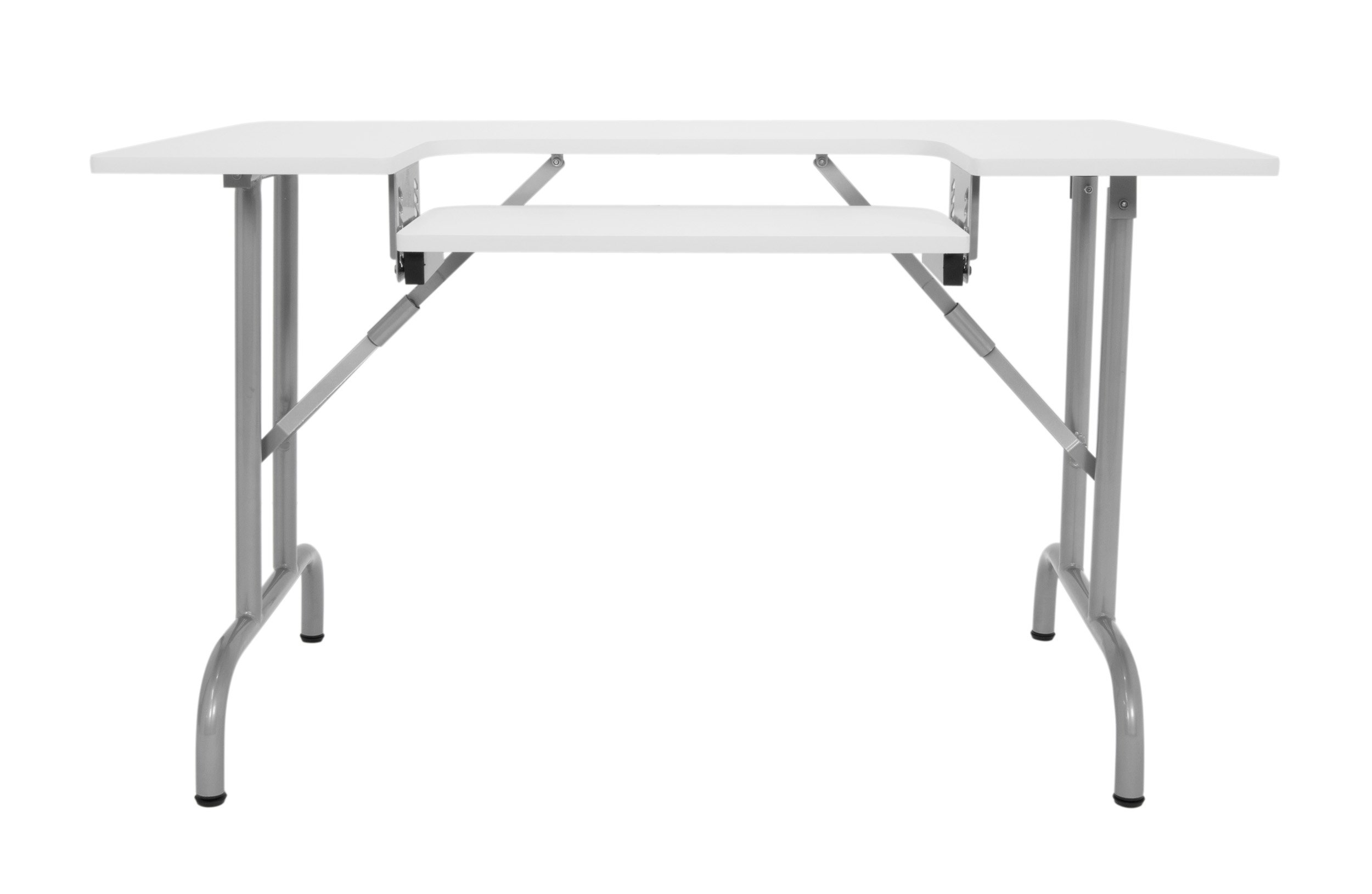 Sew Ready Folding Multipurpose Sewing Table - 47.5" W x 28" D Foldable White Hobby and Sewing Machine Table with Adjustable Shelf - Can Also Be Used as Computer Desk