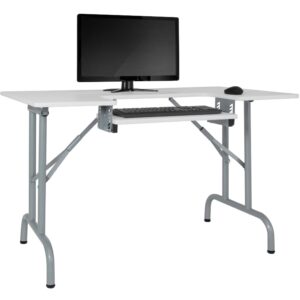 Sew Ready Folding Multipurpose Sewing Table - 47.5" W x 28" D Foldable White Hobby and Sewing Machine Table with Adjustable Shelf - Can Also Be Used as Computer Desk