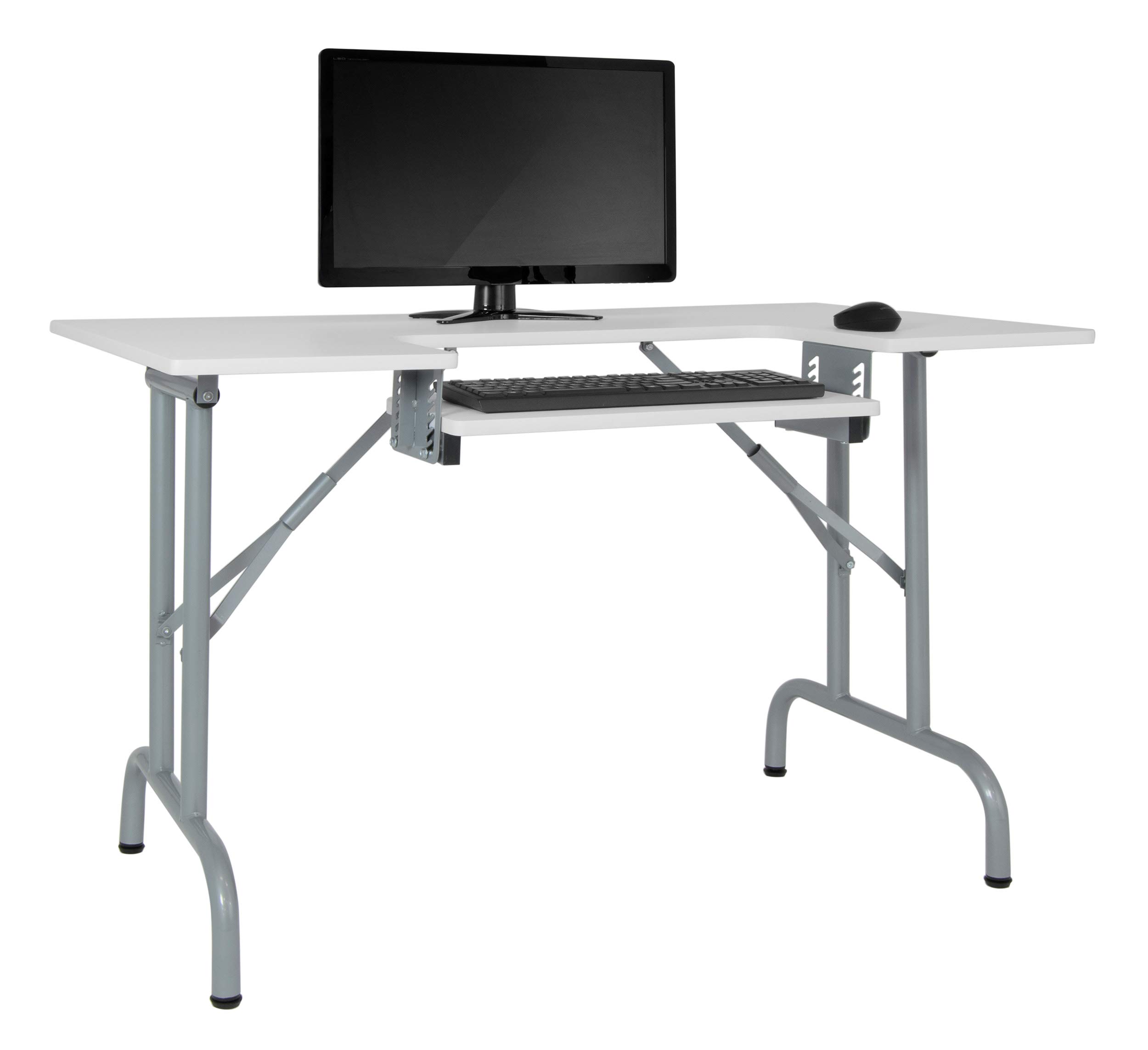 Sew Ready Folding Multipurpose Sewing Table - 47.5" W x 28" D Foldable White Hobby and Sewing Machine Table with Adjustable Shelf - Can Also Be Used as Computer Desk