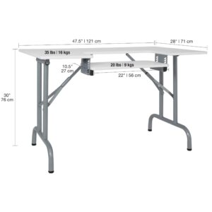 Sew Ready Folding Multipurpose Sewing Table - 47.5" W x 28" D Foldable White Hobby and Sewing Machine Table with Adjustable Shelf - Can Also Be Used as Computer Desk