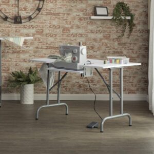 Sew Ready Folding Multipurpose Sewing Table - 47.5" W x 28" D Foldable White Hobby and Sewing Machine Table with Adjustable Shelf - Can Also Be Used as Computer Desk