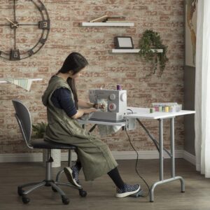 Sew Ready Folding Multipurpose Sewing Table - 47.5" W x 28" D Foldable White Hobby and Sewing Machine Table with Adjustable Shelf - Can Also Be Used as Computer Desk