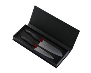 kyocera innovation series 2piece ceramic knife gift set, black handle, black blade