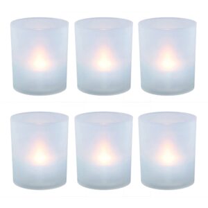 lumabase battery operated led lights in frosted votive holders - white, set of 6, 81806