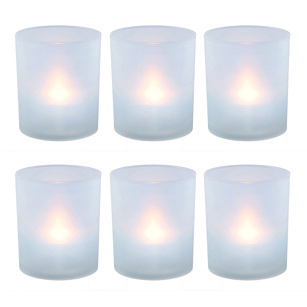 LumaBase Battery Operated LED Lights in Frosted Votive Holders - White, Set of 6, 81806