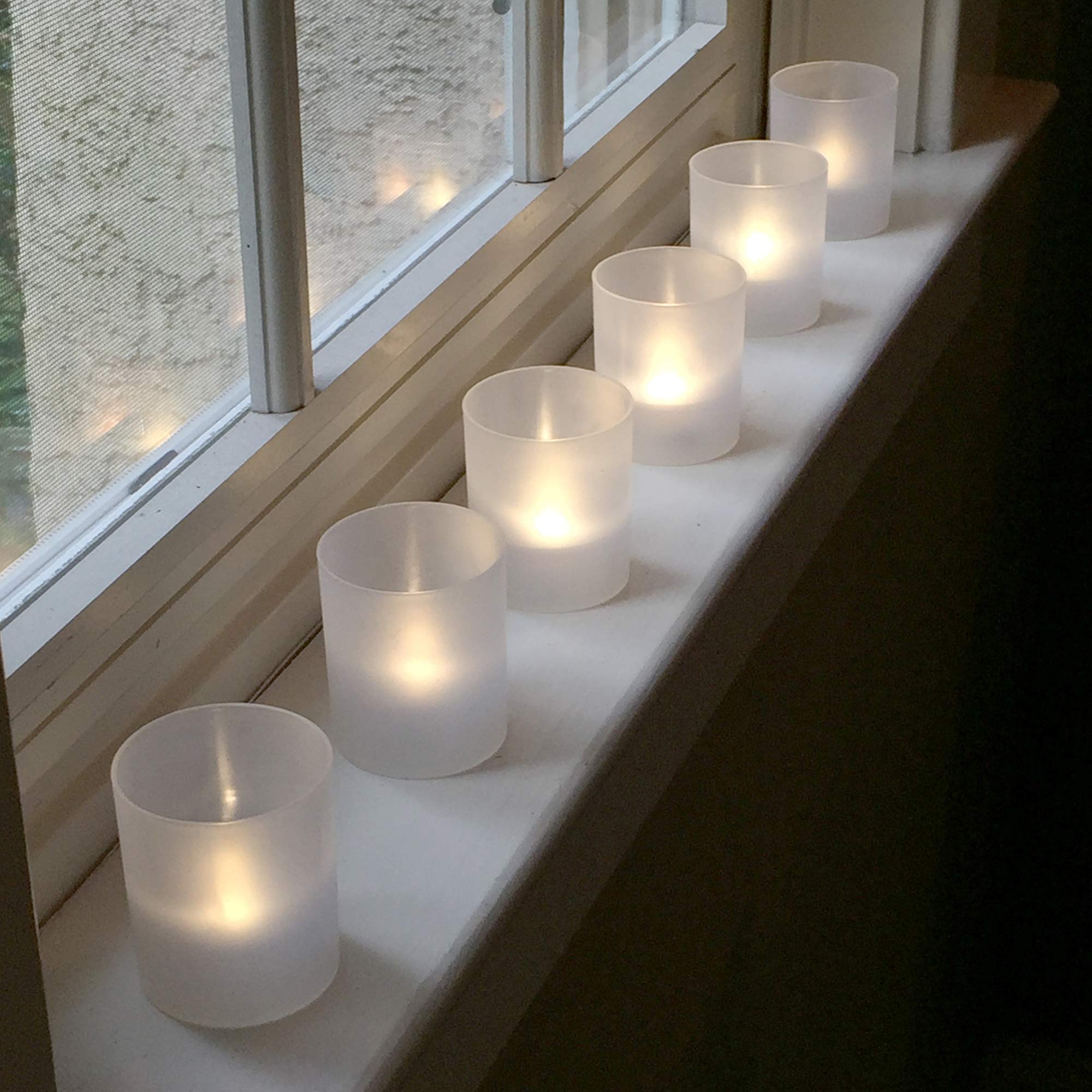 LumaBase Battery Operated LED Lights in Frosted Votive Holders - White, Set of 6, 81806