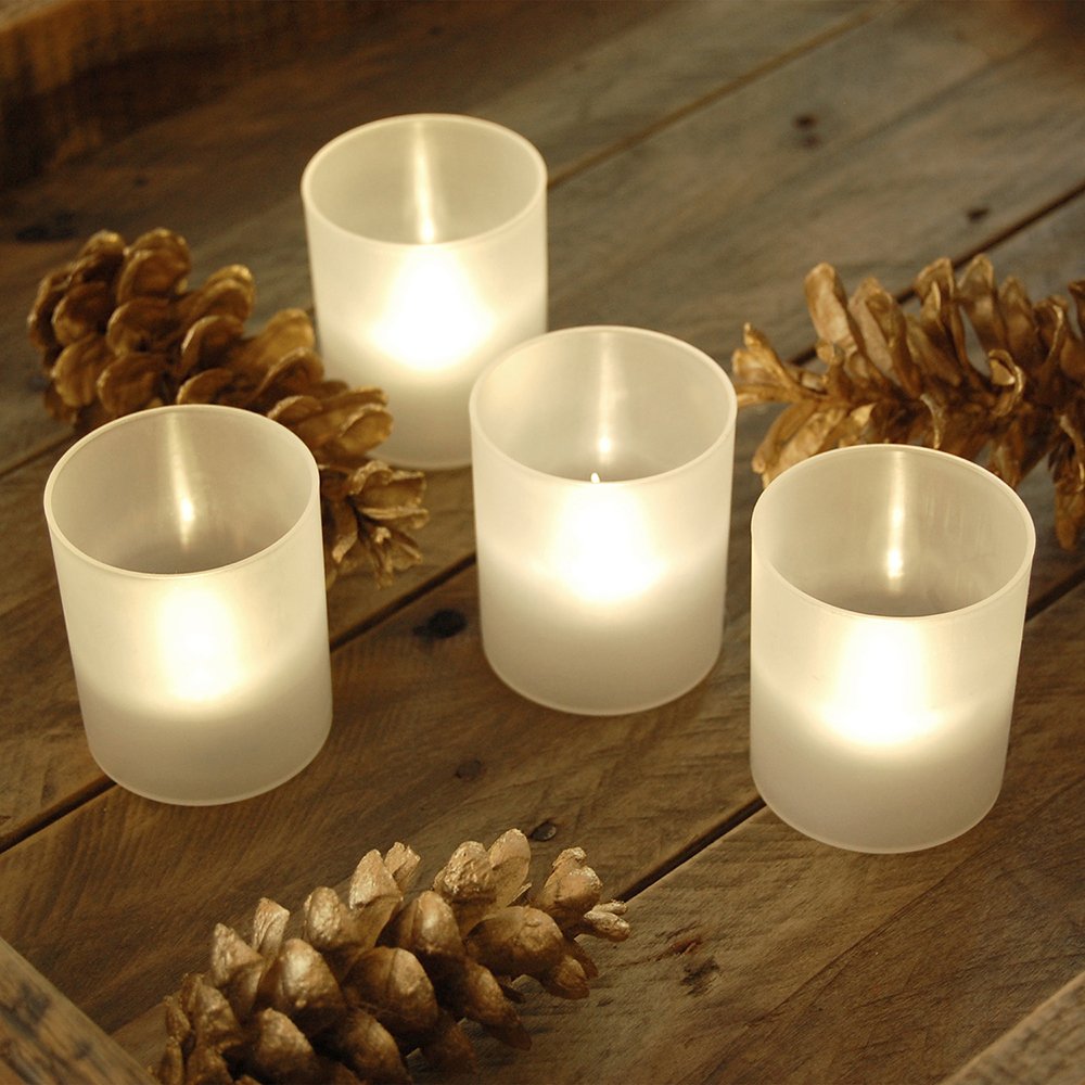 LumaBase Battery Operated LED Lights in Frosted Votive Holders - White, Set of 6, 81806