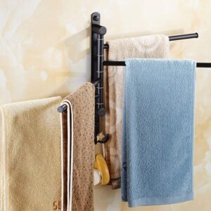 ELLO&ALLO Oil Rubbed Bronze Towel Bars for Bathroom Wall Mounted Swivel Towel Rack Holder with Hooks 4-Arm