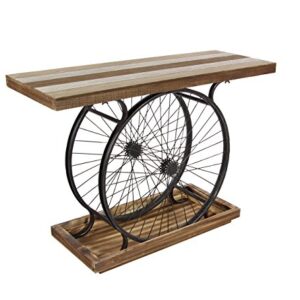 Deco 79 Wood Bike Wide Slatted Top Console Table with Dual Wheel Frame and Tiered Base, 36" x 25" x 12", Brown