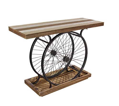 Deco 79 Wood Bike Wide Slatted Top Console Table with Dual Wheel Frame and Tiered Base, 36" x 25" x 12", Brown