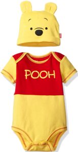 disney boys' winnie the pooh bodysuit with cap set, yellow, 3/6m