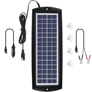 sunway solar car battery trickle charger & maintainer 12v solar panel power kit portable backup for car automotive rv marine boat motorcycle truck trailer tractor powersports snowmobile farm equipment