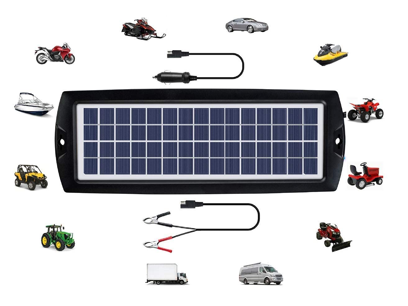 Sunway Solar Car Battery Trickle Charger & Maintainer 12V Solar Panel Power Kit Portable Backup for Car Automotive RV Marine Boat Motorcycle Truck Trailer Tractor Powersports Snowmobile Farm Equipment