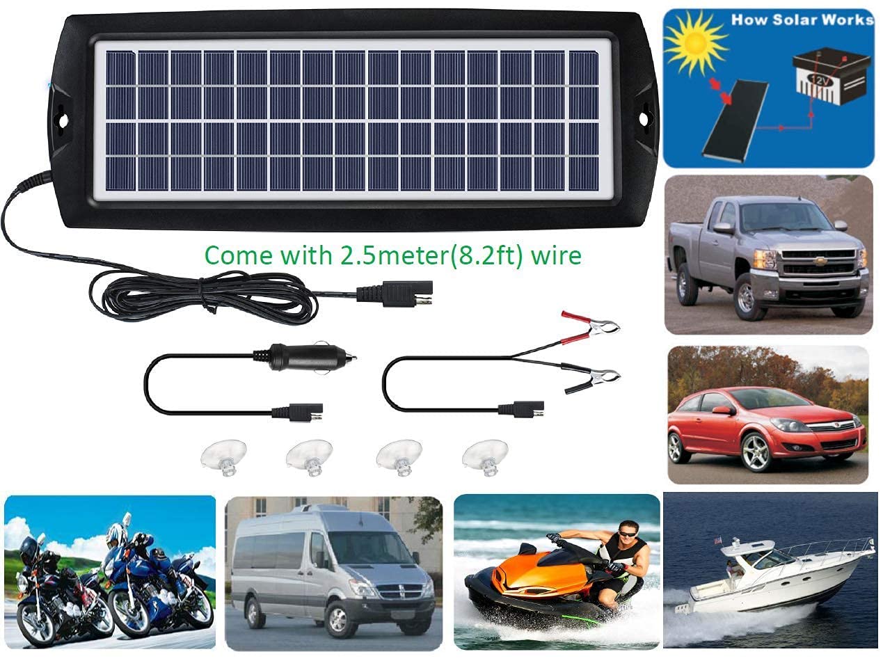 Sunway Solar Car Battery Trickle Charger & Maintainer 12V Solar Panel Power Kit Portable Backup for Car Automotive RV Marine Boat Motorcycle Truck Trailer Tractor Powersports Snowmobile Farm Equipment