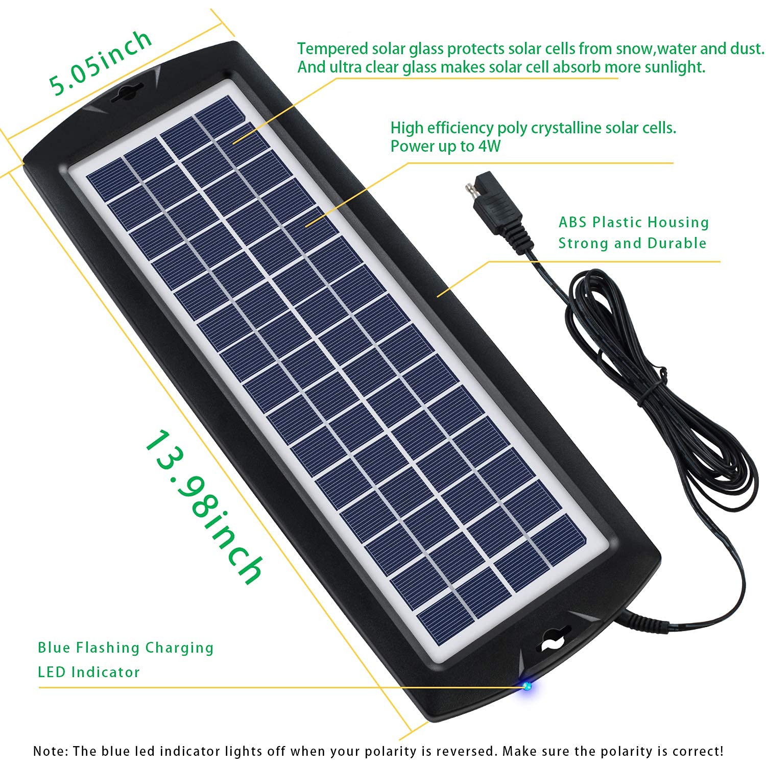 Sunway Solar Car Battery Trickle Charger & Maintainer 12V Solar Panel Power Kit Portable Backup for Car Automotive RV Marine Boat Motorcycle Truck Trailer Tractor Powersports Snowmobile Farm Equipment