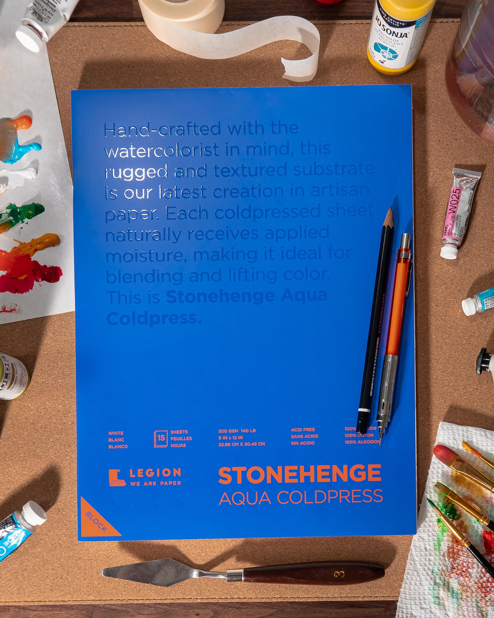 Stonehenge Aqua White Medium Weight Block, 140lb, Coldpress, 15 Sheets for Wet and Dry Media (12X16)