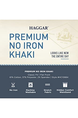 Haggar mens Premium No Iron Khaki Classic Fit Expandable Waist Flat Front Casual Pants, Khaki, 36W x 32L US