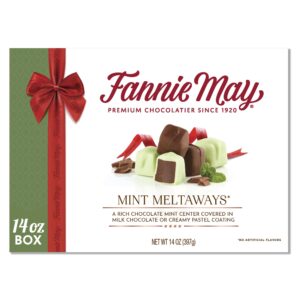 fannie may, milk chocolate candy, mint meltaways, 14 oz gift box