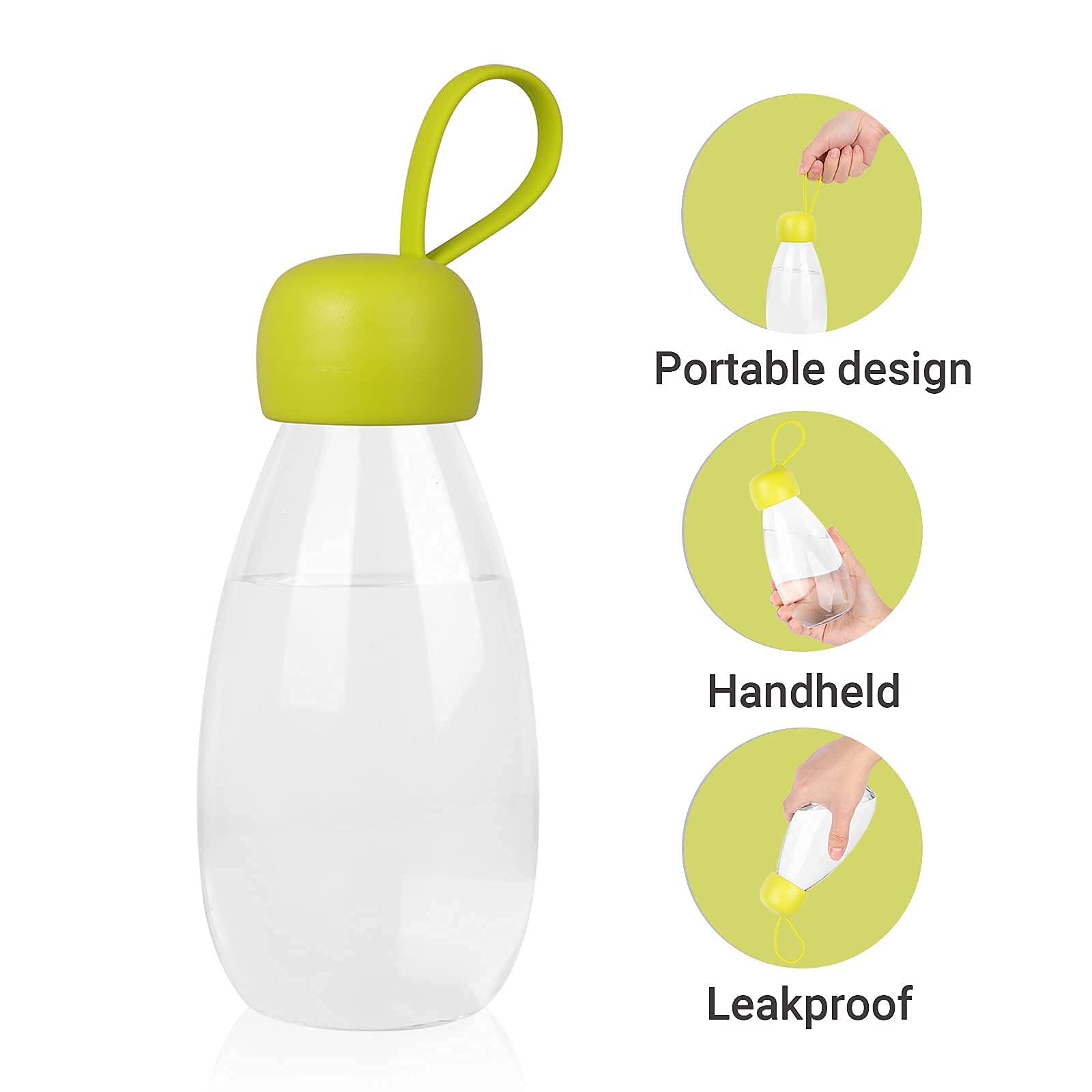 emoi BPA Free Water Bottle, 12oz/360ml Cute Water Bottle with Carrying Strap, Ideal for Kids Boys Girls Students Women Healthy Hydration-Green