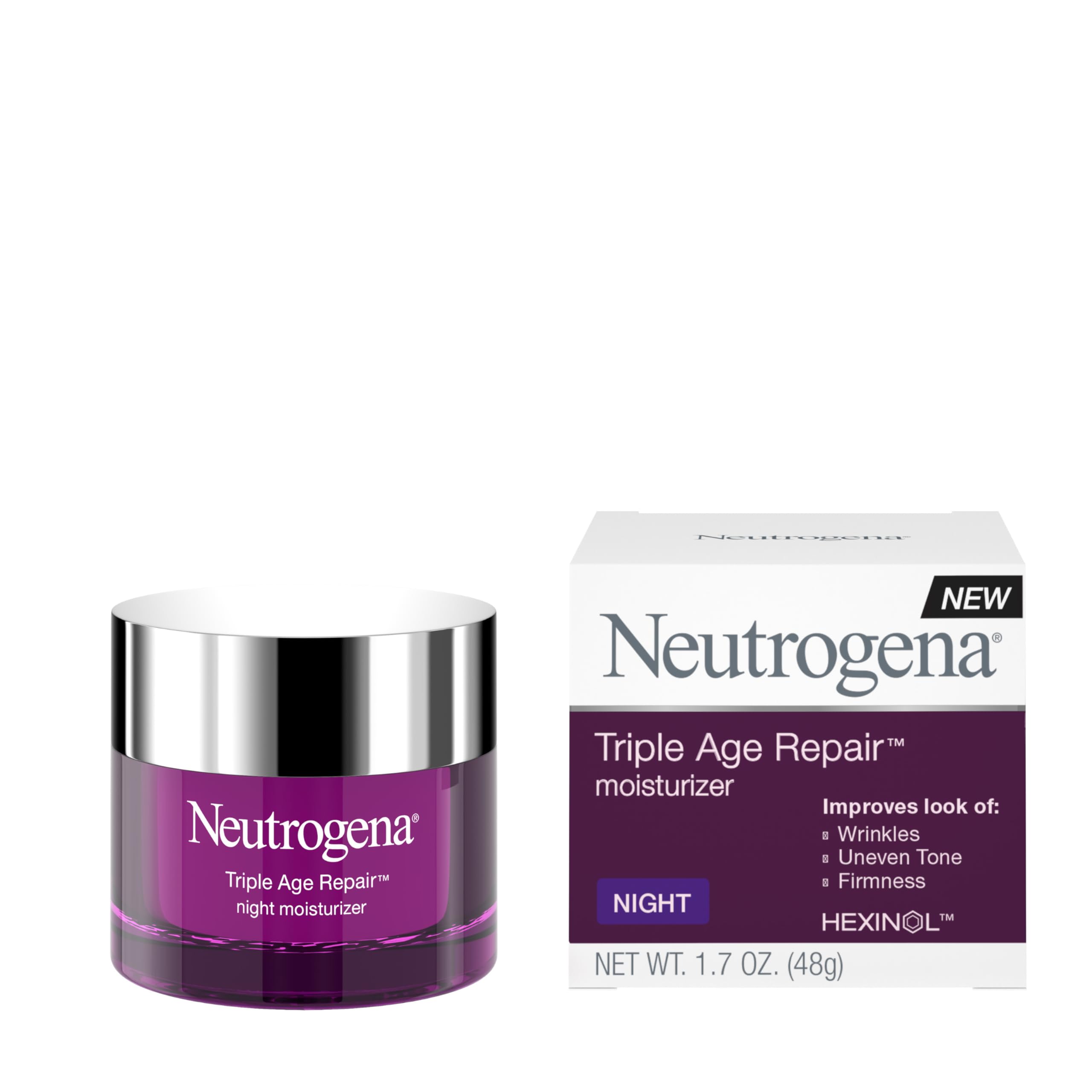 Neutrogena Triple Age Repair Anti-Aging Night Cream with Vitamin C; Fights Wrinkles & Evens Tone, Firming Anti-Wrinkle Face & Neck Cream; Glycerin & Shea Butter, 1.7 oz