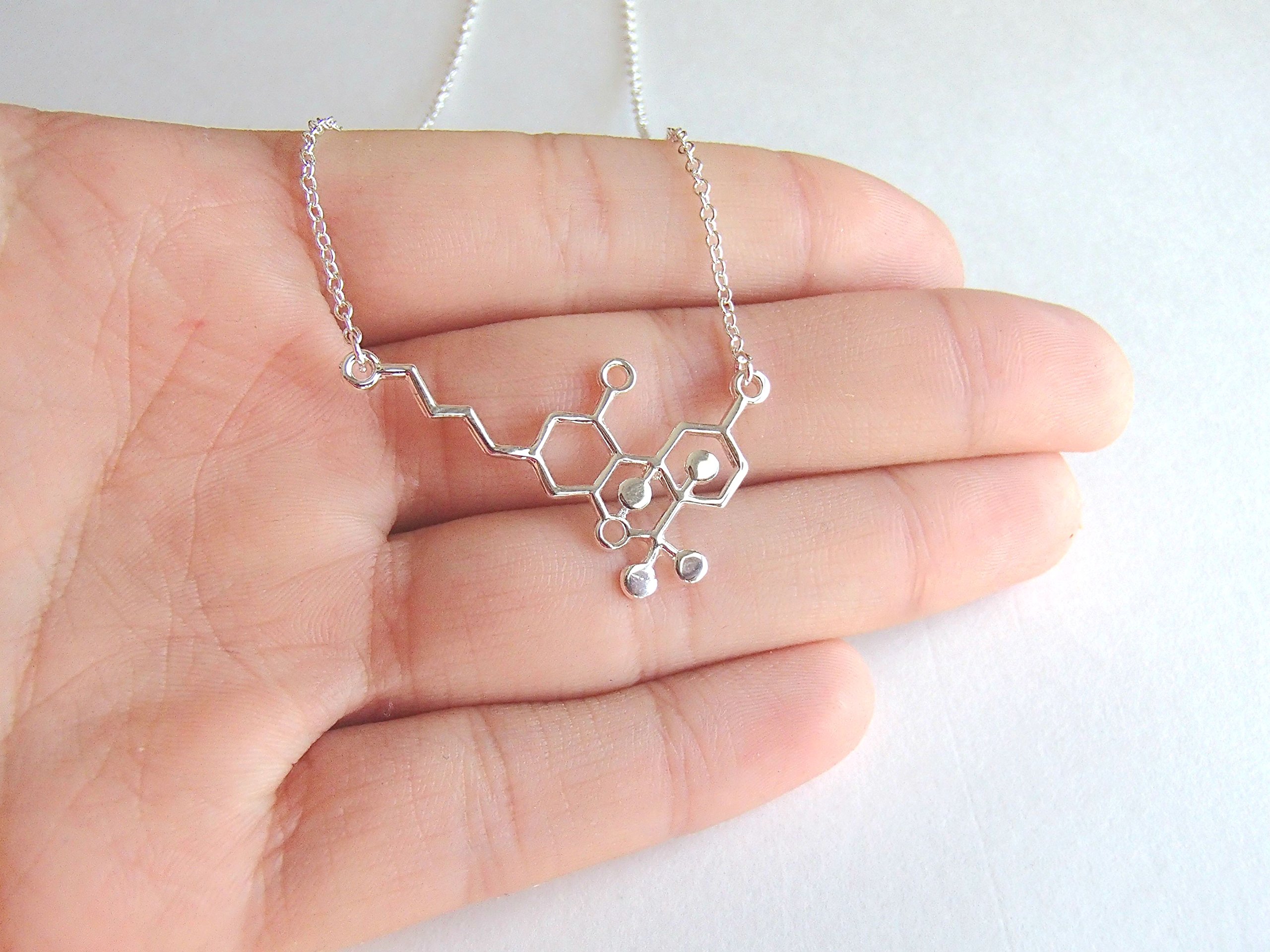 THC Molecule Necklace, CBD Molecule Jewelry, Geek Jewelry for Women, Nerdy Jewelry Gift, Science Lovers Gifts, CBD Oil Lovers Gifts (Rose Gold Tone)