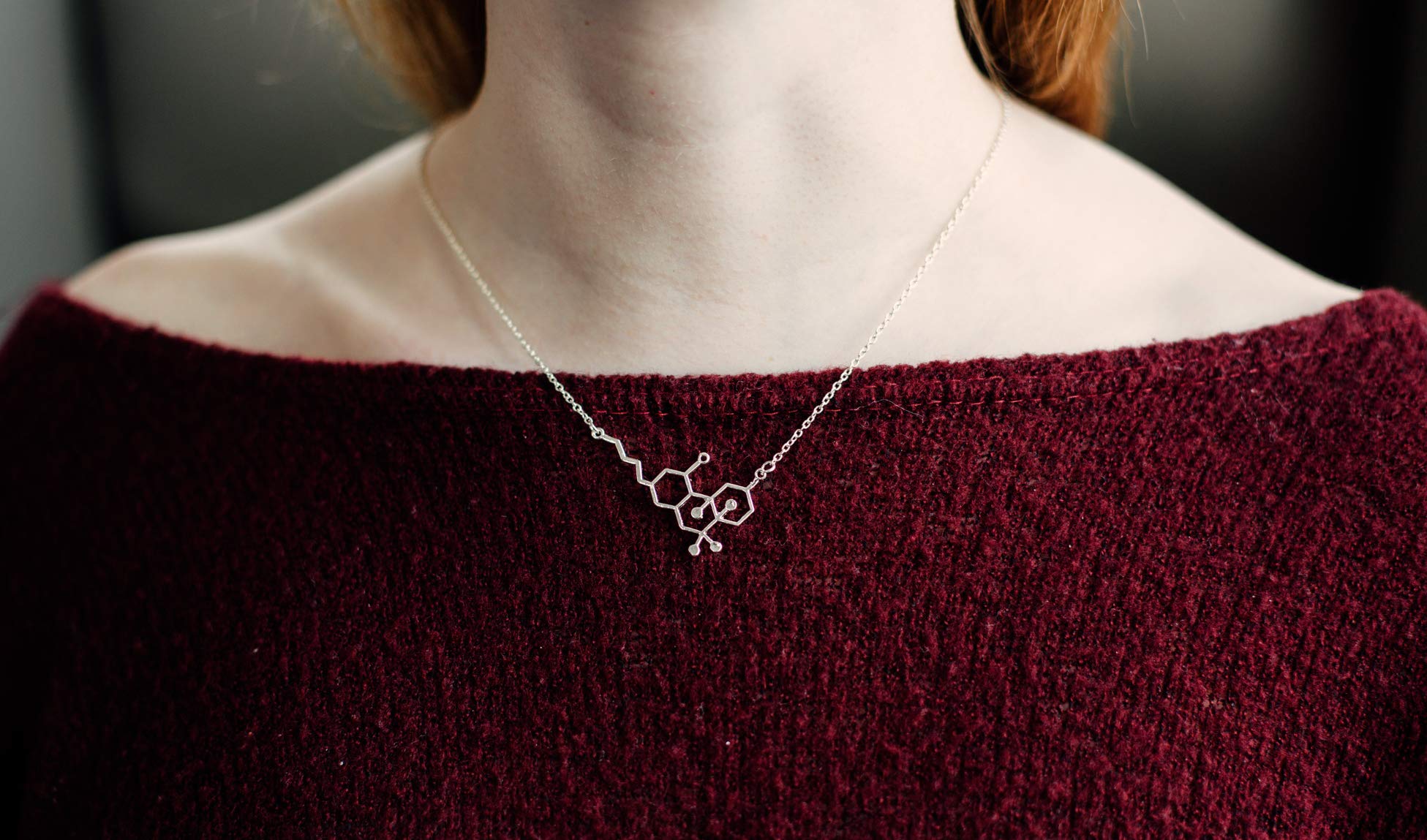 THC Molecule Necklace, CBD Molecule Jewelry, Geek Jewelry for Women, Nerdy Jewelry Gift, Science Lovers Gifts, CBD Oil Lovers Gifts (Rose Gold Tone)