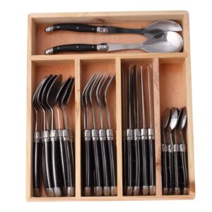 laguiole by flyingcolors stainless steel flatware set. black color handle, wooden storage box, 34 pieces