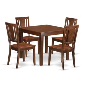 east west furniture oxdu5-mah-w oxford 5 piece set for 4 includes a square table and 4 kitchen dining chairs, 36x36 inch